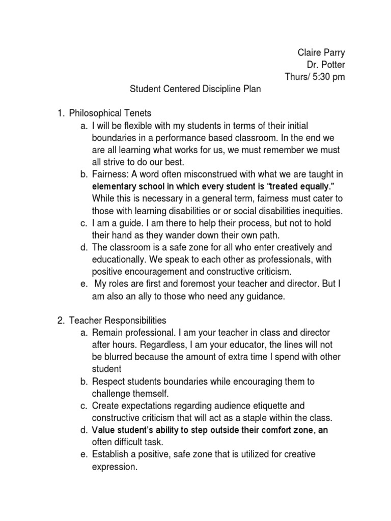 Student Centered Discipline Plan | PDF | Teachers | Cognition