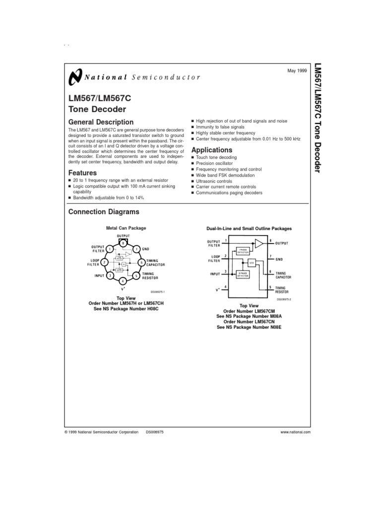 LM567 Tone Detector | PDF | Bandwidth (Signal Processing) | Detector ...