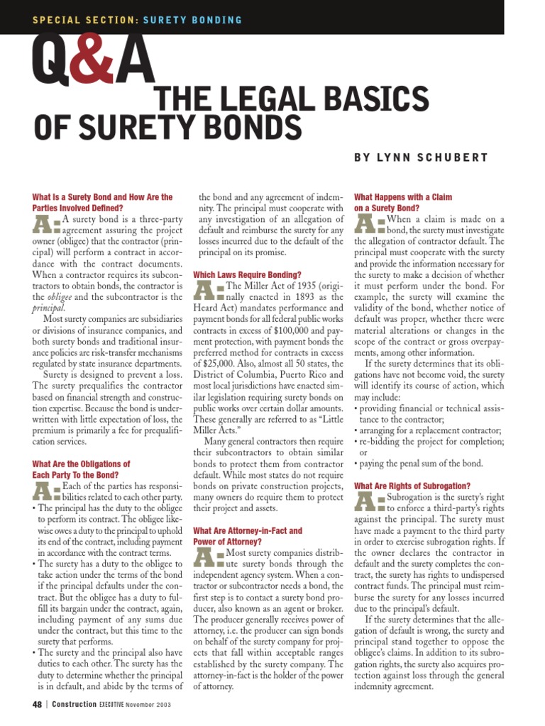 The Legal Basics of Surety Bonds: by Lynn Schubert | PDF | Surety Bond ...