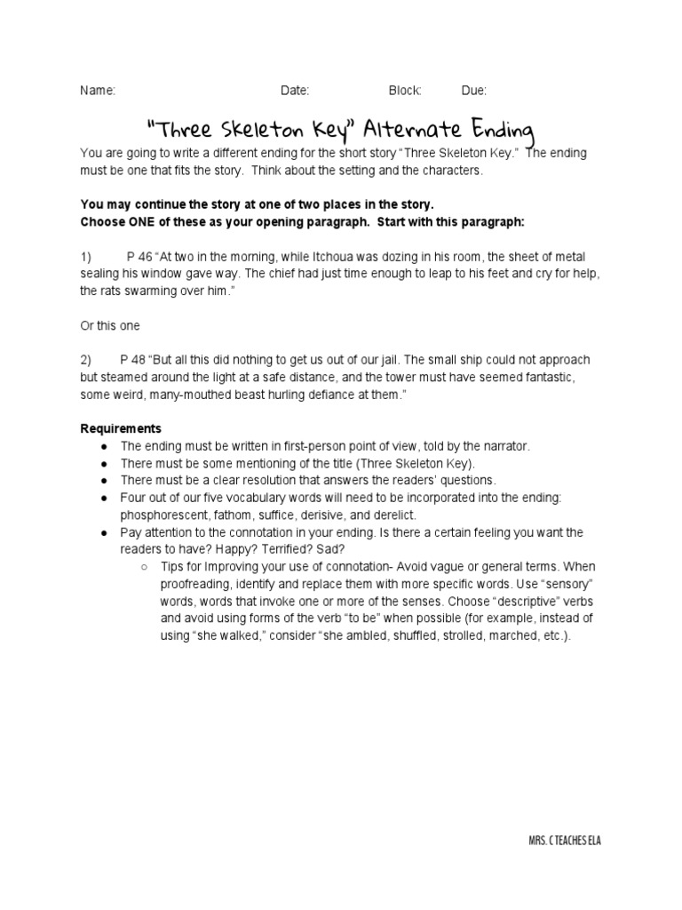 "Three Skeleton Key" Alternate Ending | PDF | Vocabulary | Word