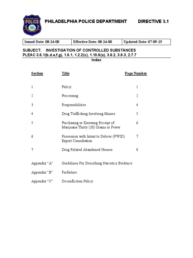 Philadelphia Police Department Directive 5.1 | PDF | Asset Forfeiture ...
