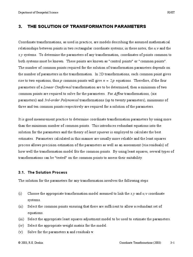 The Solution of Transformation Parameters | PDF | Least Squares | Algebra