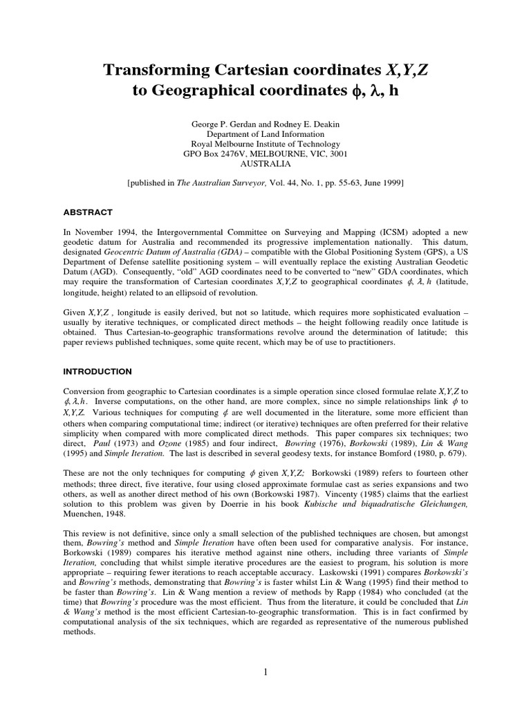 Transforming Cartesian Coordinates | PDF | Geodesy | Latitude