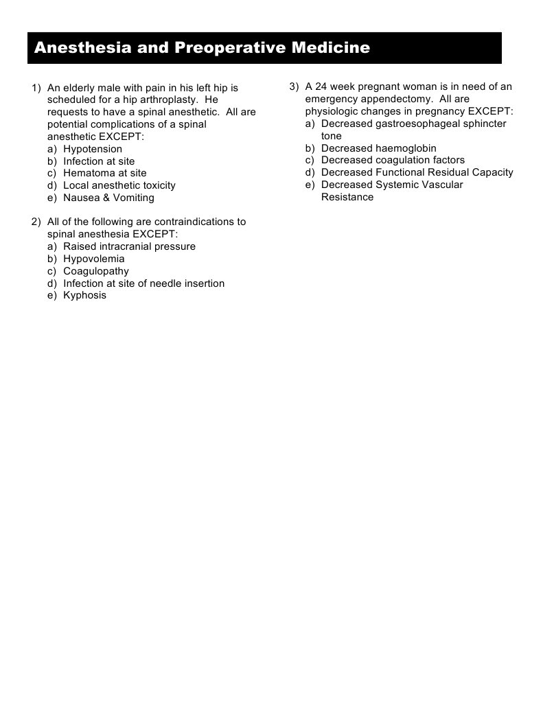 Spinal Anesthesia: MCQs and Answers | PDF | Self-Improvement | Wellness