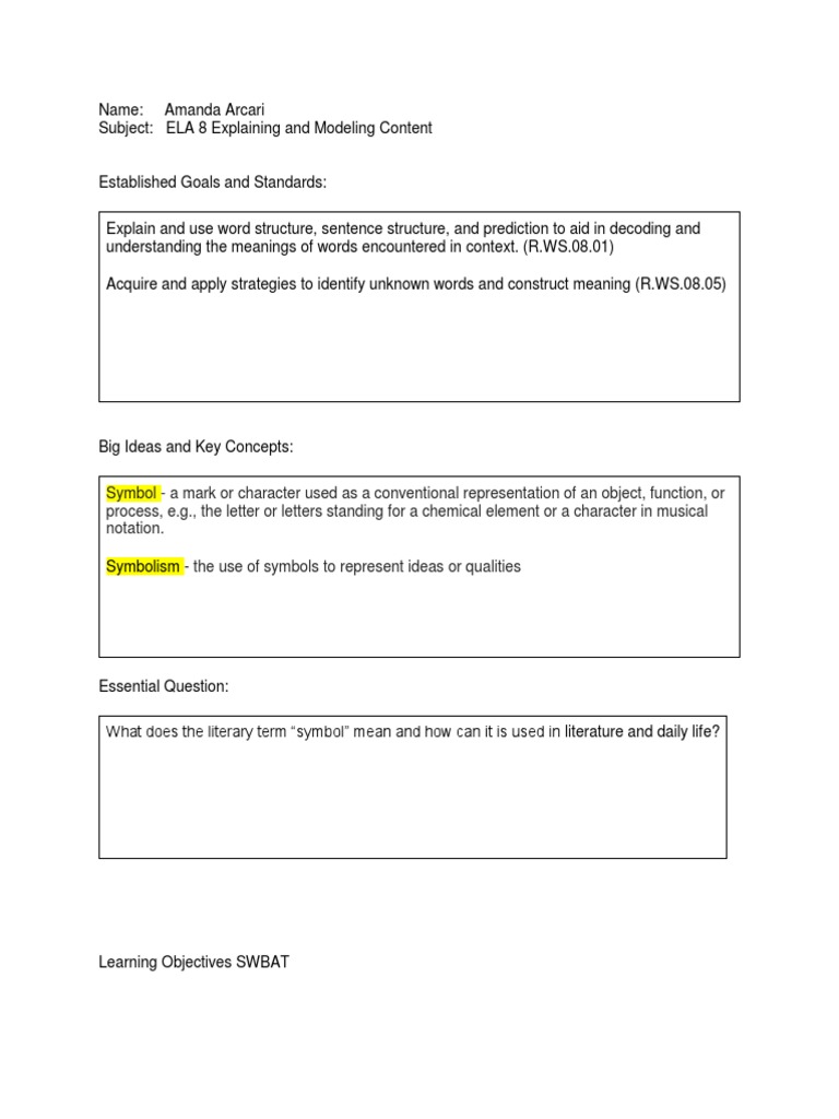 Lesson Plan Emc | PDF | Symbols | Word
