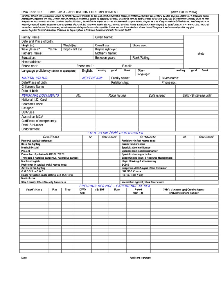 Rom Trust Application Form | PDF | Ships | Watercraft