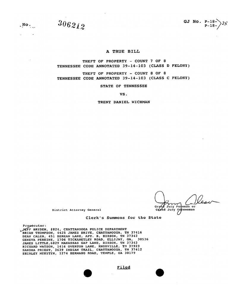 Trent Daniel Wichman Indictments | PDF