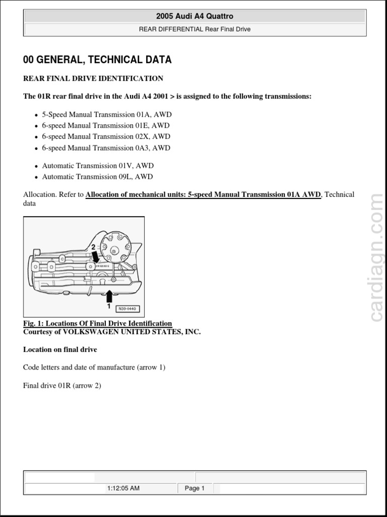 2005 Audi A4 Quattro Rear Differential Identification | PDF | Audi ...