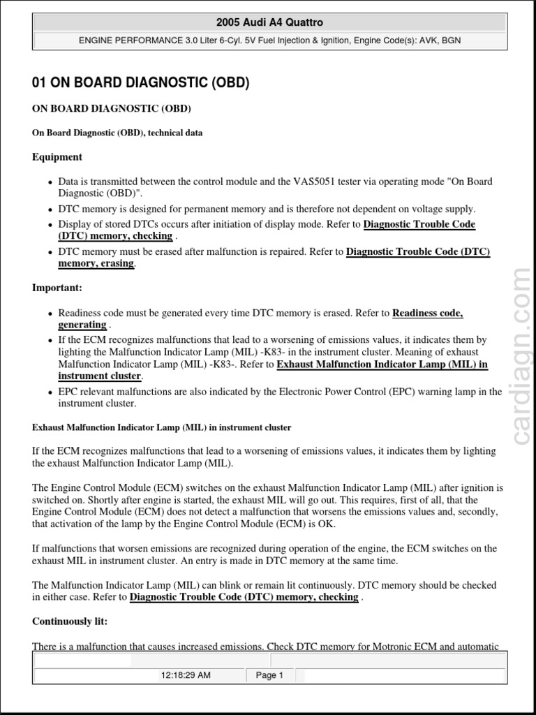 Audi OBD Diagnostic Trouble Codes Guide | PDF | Throttle | Motor Oil