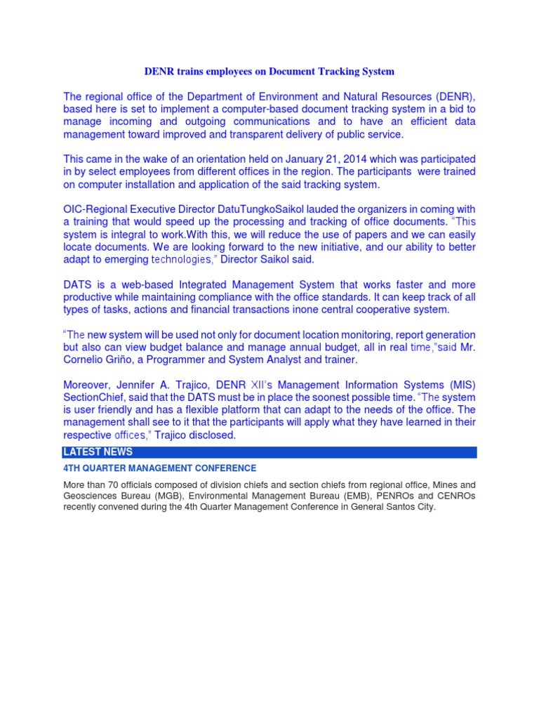 DENR Trains Employees On Document Tracking System | PDF | Management ...