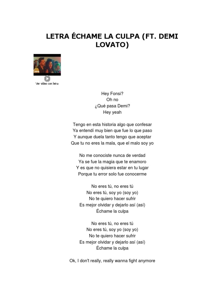 Letra Échame La Culpa ÑÑÑÑÑÑÑÑÑÑÑÑÑÑ | PDF