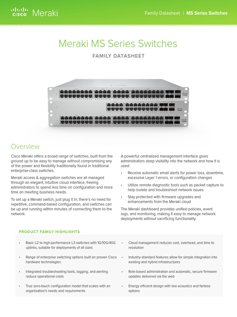 Meraki Datasheet Ms Family | PDF | Network Switch | Computer Network