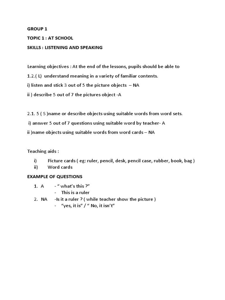 Listening and Speaking Skills at School | PDF