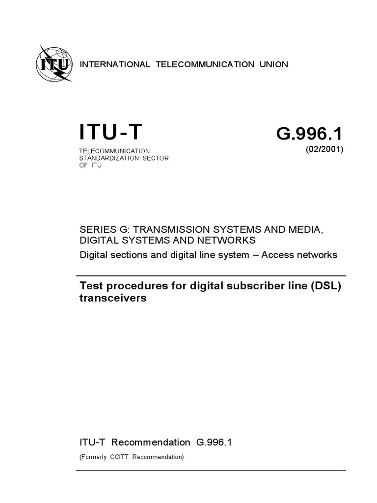 Itu-T: Test Procedures For Digital Subscriber Line (DSL) Transceivers ...