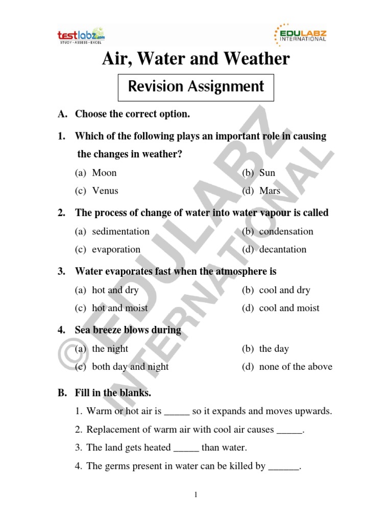 Air, Water and Weather: Revision Assignment | PDF