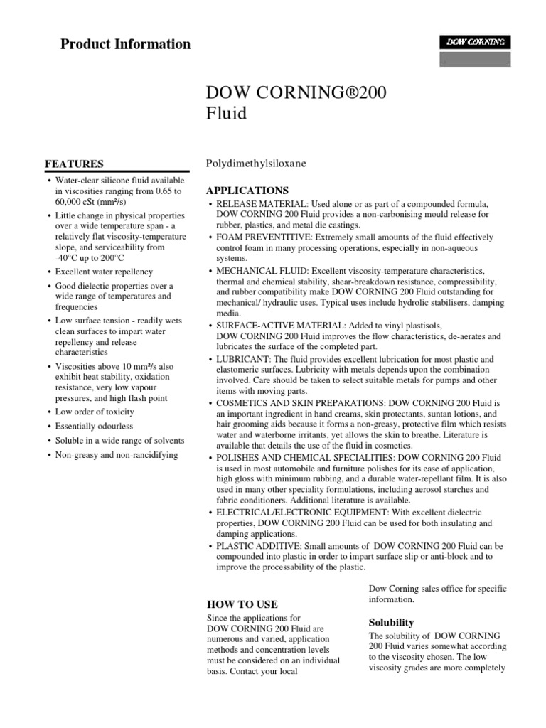 Dow Corning 200 Fluid | PDF | Viscosity | Solvent