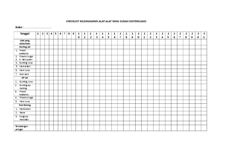 Checklist Sterilisasi Alat Igd | PDF