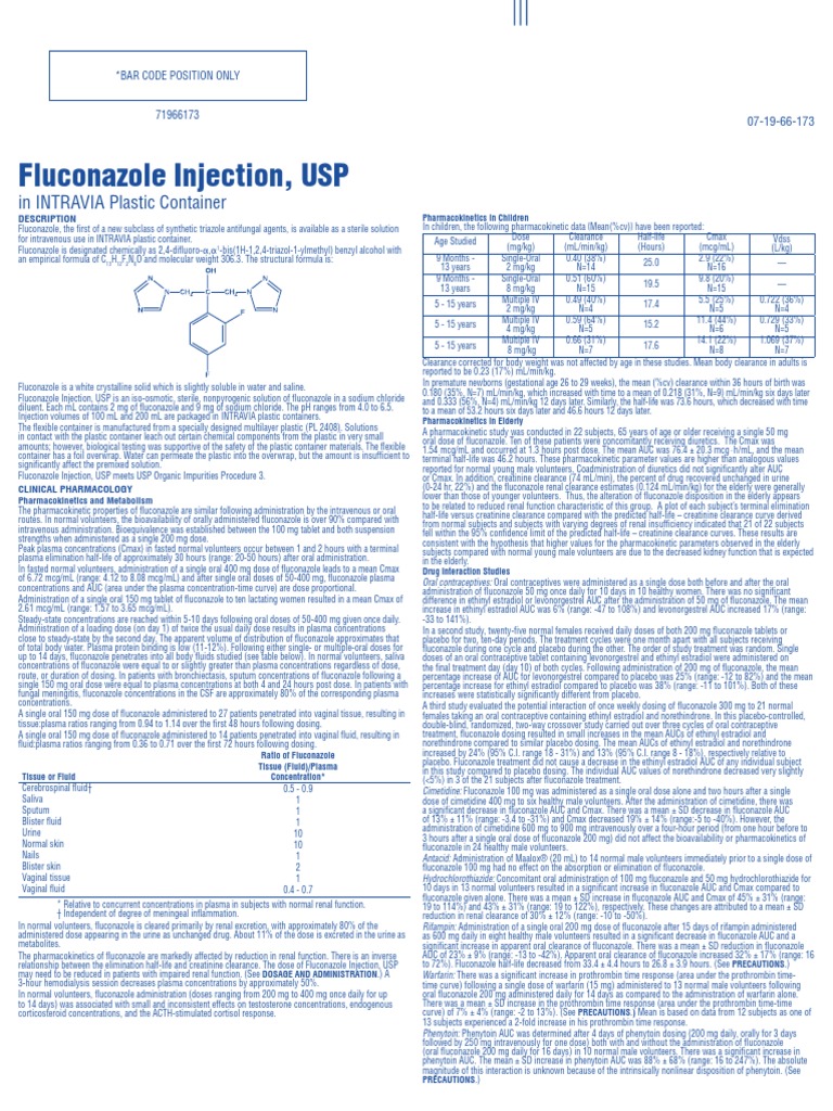 Fluconazole Injection, USP: in INTRAVIA Plastic Container | PDF ...