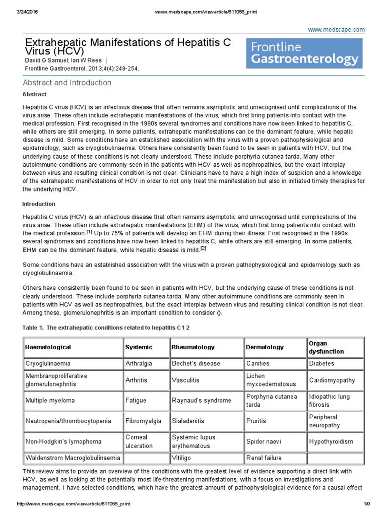 Extrahepatic Manifestations of Hepatitis C Virus (HCV) : Abstract and ...