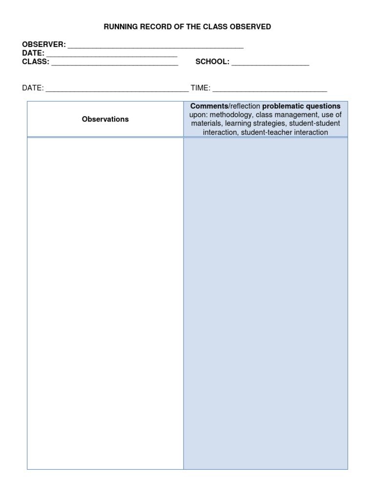 Running Record of The Class Observed Practica | PDF | Career & Growth