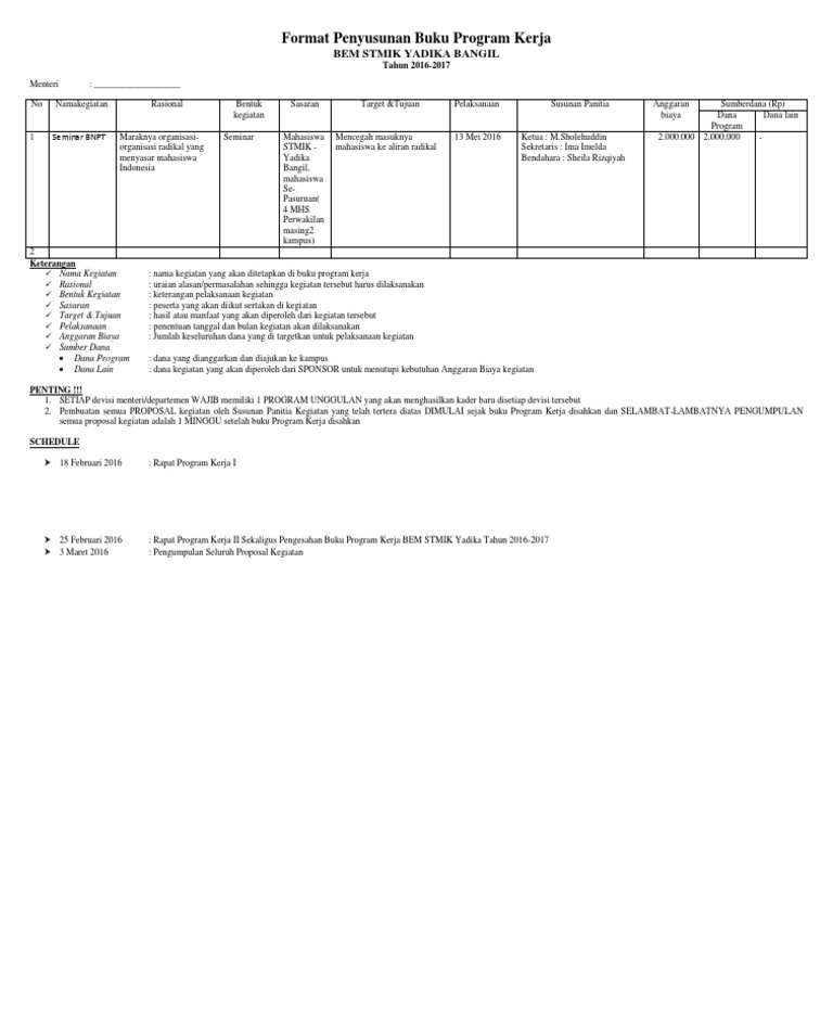 Format Penyusunan Buku Program Kerja BEM | PDF