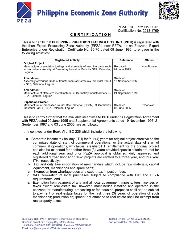 Peza Erd Form No. 03-01 2018 | PDF | Taxes | Government Finances