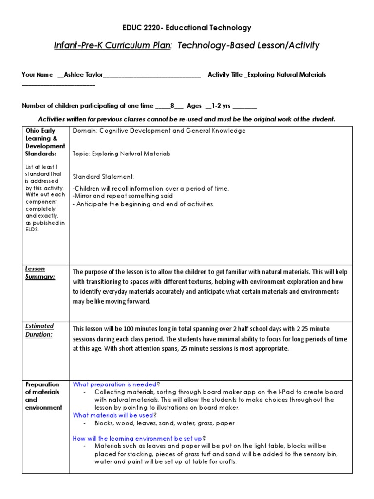 A. Taylor Ed Tech ECDE Activity Plan | PDF | Differentiated Instruction ...