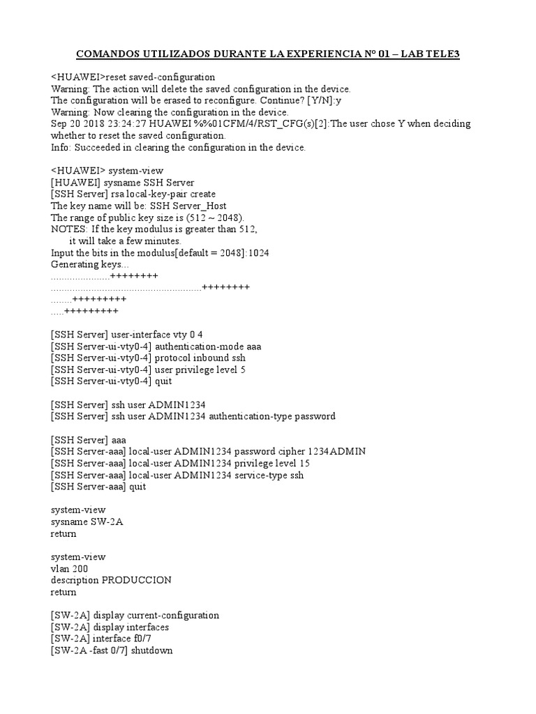 Comandos Utilizados Durante La Experiencia #01 - Lab Tele3 | PDF