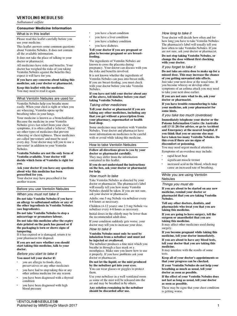 Ventolin® Nebules®: What Is in This Leaflet | PDF | Pregnancy | Pharmacy