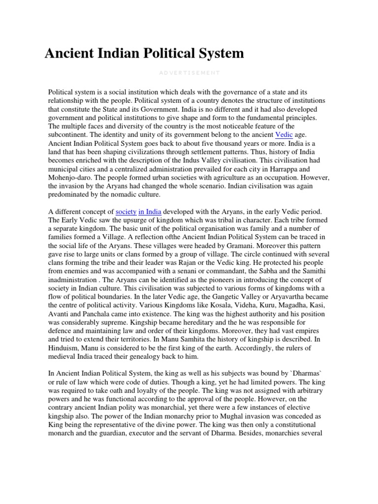 Ancient Indian Political System | PDF | Monarchy | British Raj