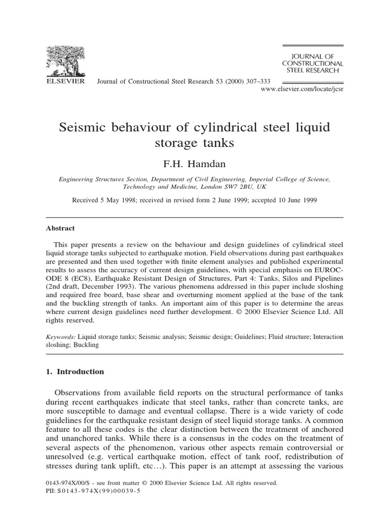Seismic Behaviour of Cylindrical Steel Liquid Storage Tanks: F.H ...