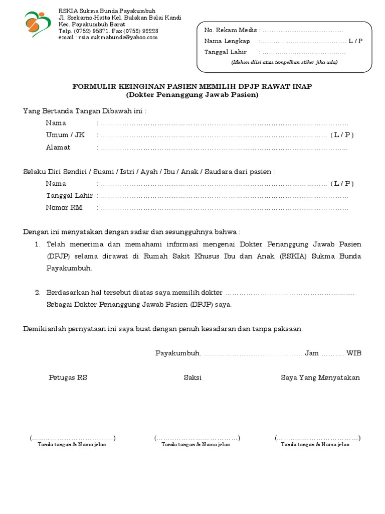 Formulir Keinginan Pasien Memilih DPJP Rawat Inap | PDF