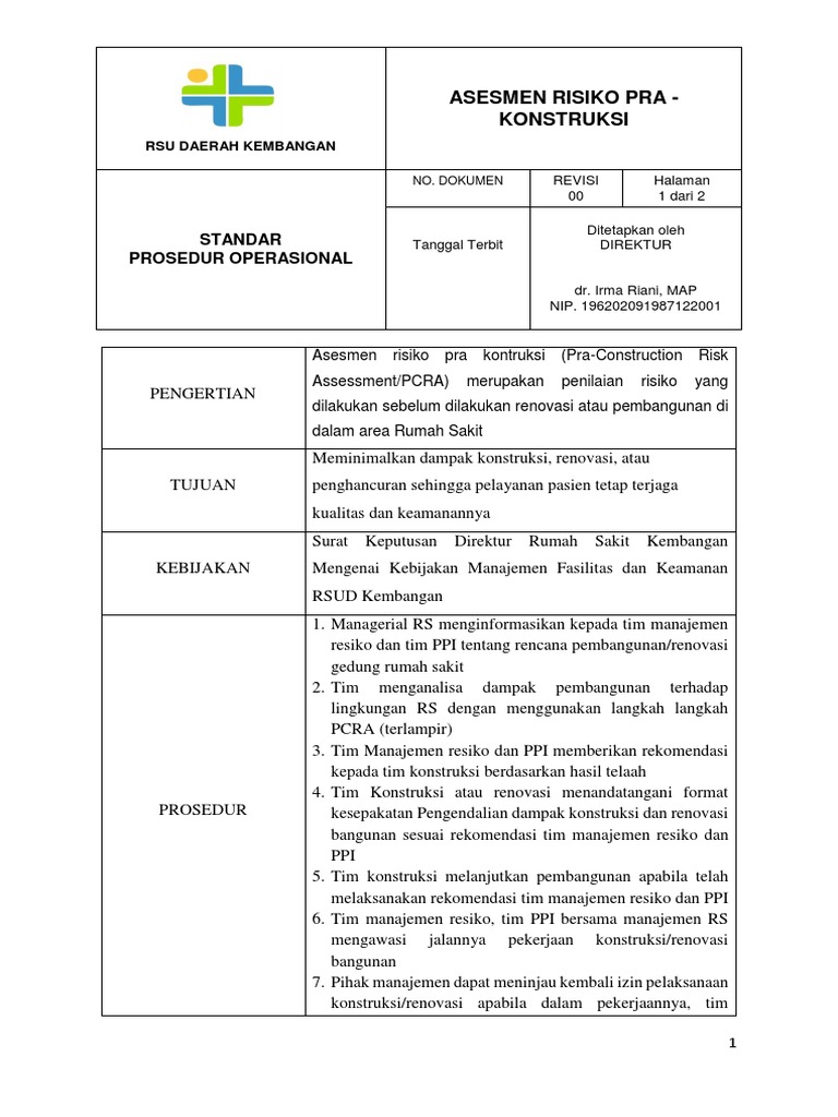 Asesmen Risiko Pra-Konstruksi RS Kembangan | PDF