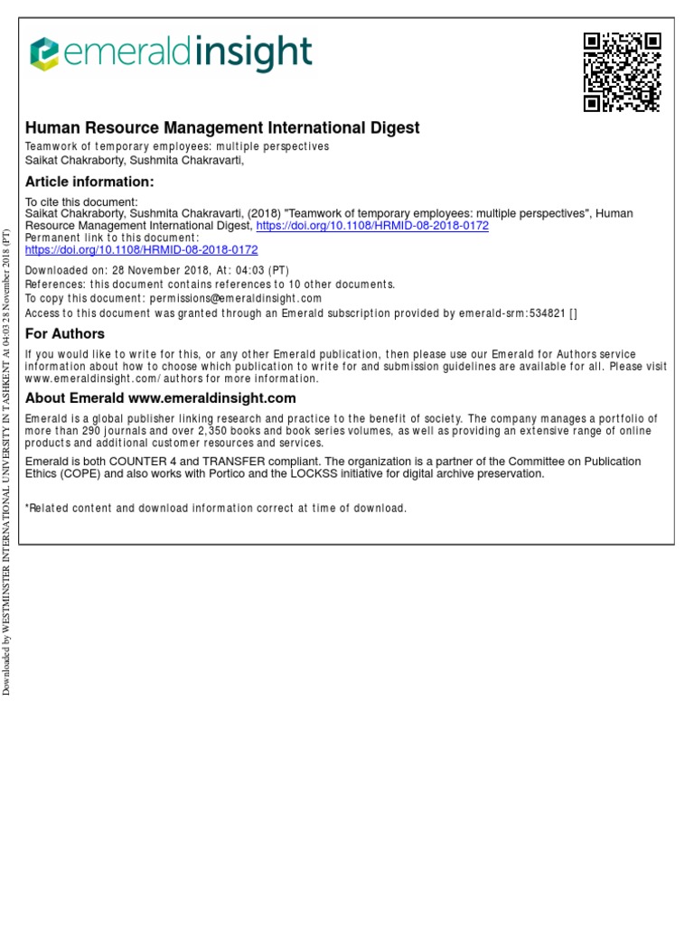 Teamwork of Temporary Employees - Multiple Perspectives | PDF ...