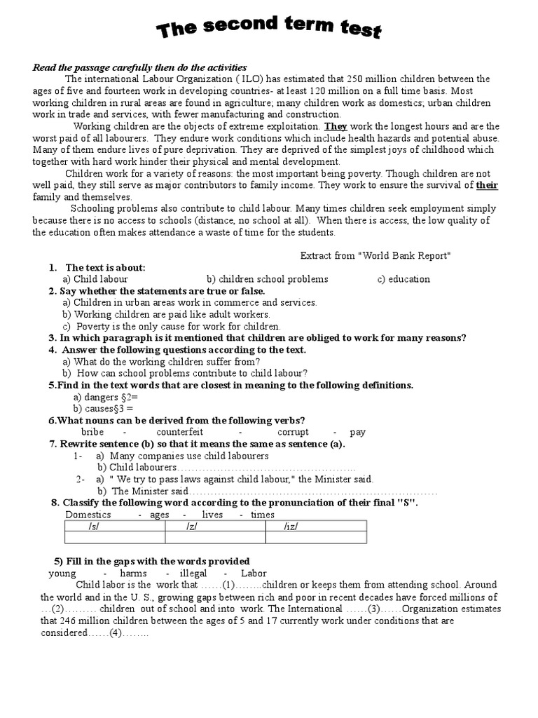 Read The Passage Carefully Then Do The Activities | PDF | Child Labour ...