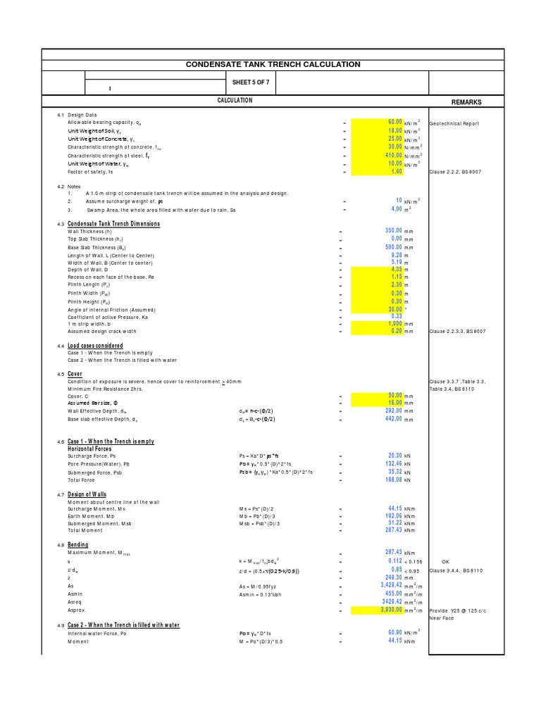 Condensate Tank Trench Calculation: Sheet 5 of 7 | PDF | Geotechnical ...