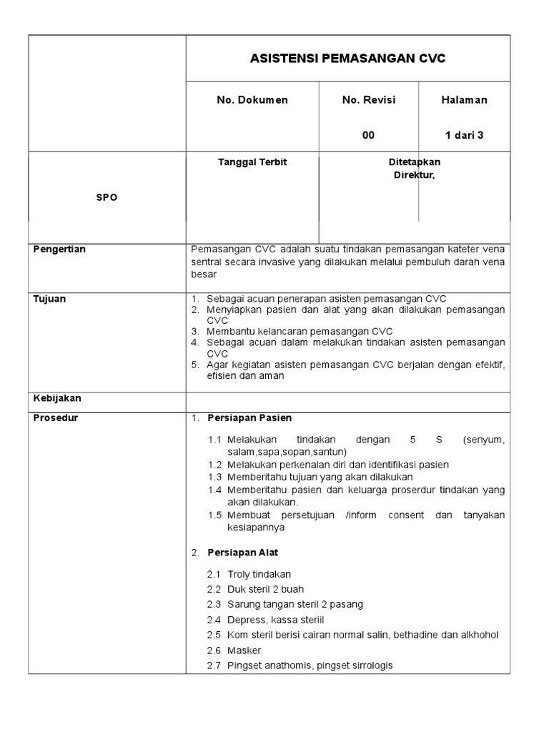 Prosedur Pemasangan CVC pada Pasien | PDF