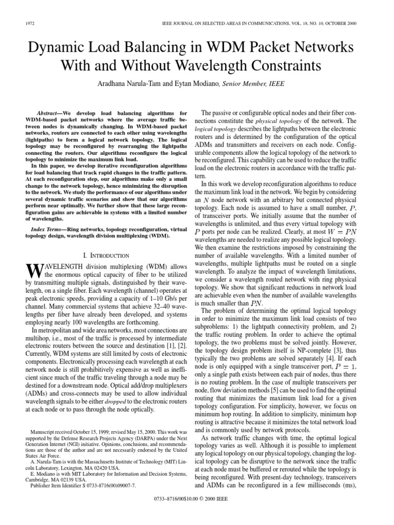 Dynamic Load Balancing in WDM Packet Networks With and Without Wavelength Constraints | PDF ...