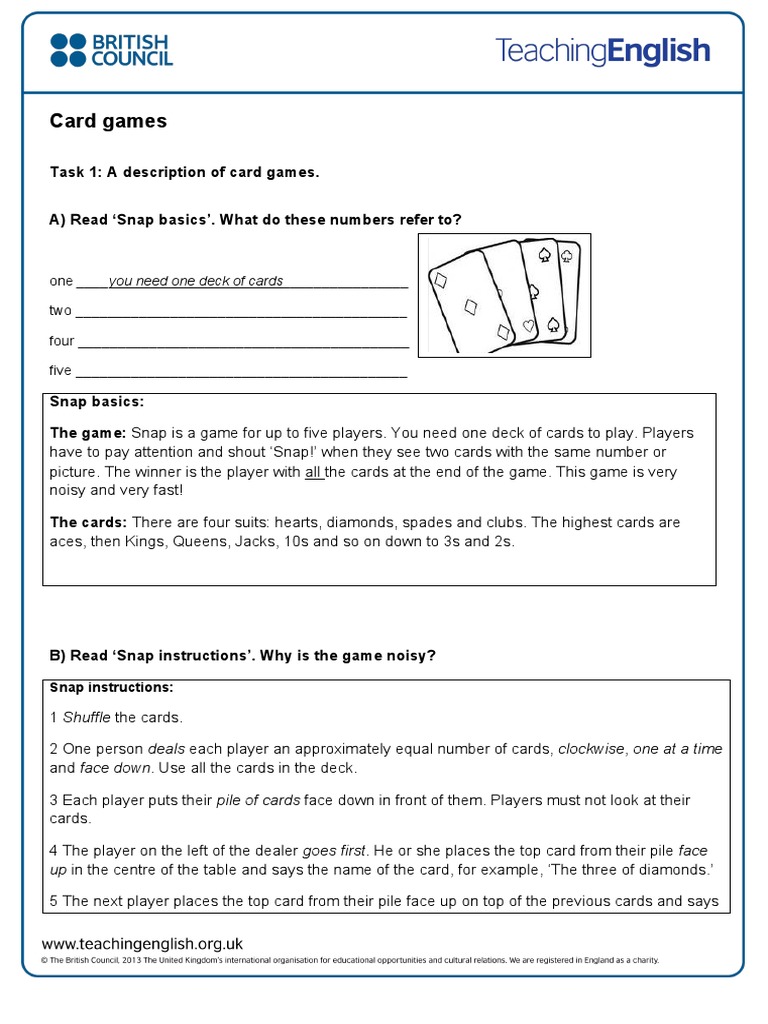 Card Games Student Worksheet | PDF | Playing Cards | Trick Taking Card ...