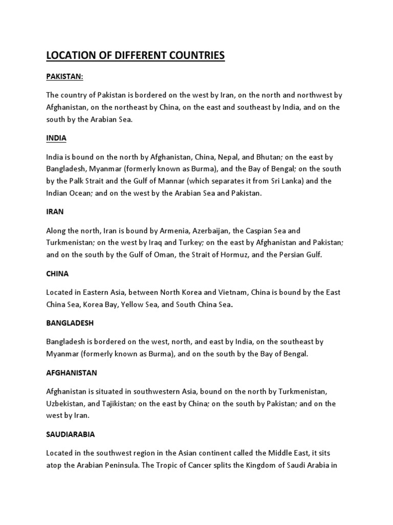 Location of Different Countries | PDF