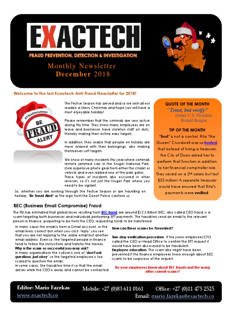 Exactech Fraud Risk Management Newsletter December 2018 | PDF | Fraud ...
