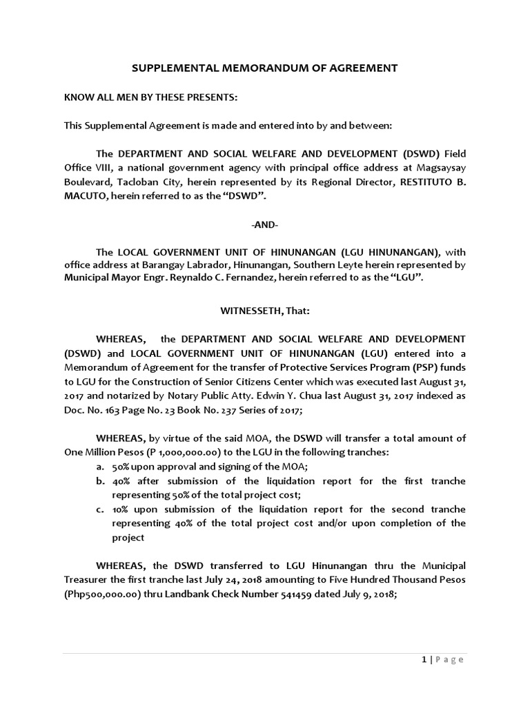 Supplemental Agreement Hinunangan | Justice | Crime & Justice
