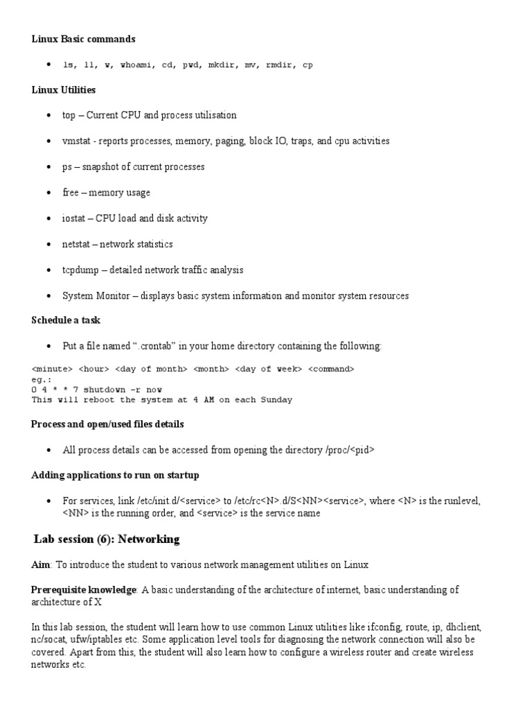 Ls Ll W Whoami Cd Pwd Mkdir Mv Rmdir Cp Lab Session 6 Networking Pdf Ip