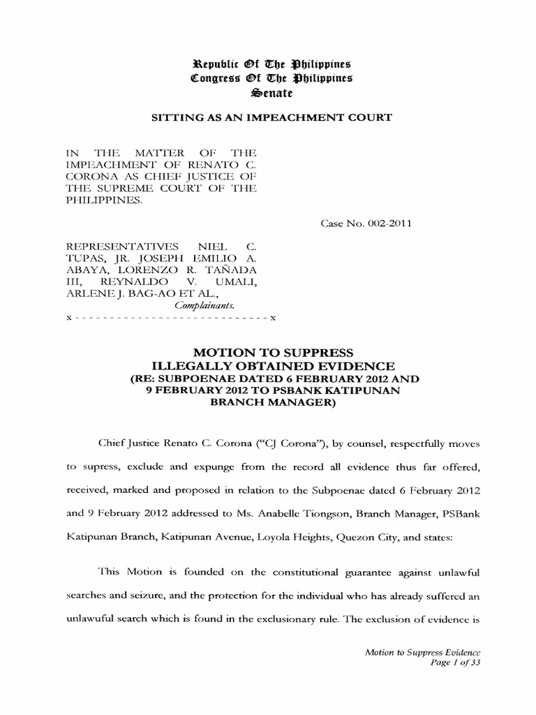 Motion To Suppress Illegally Obtained Evidence PDF | PDF