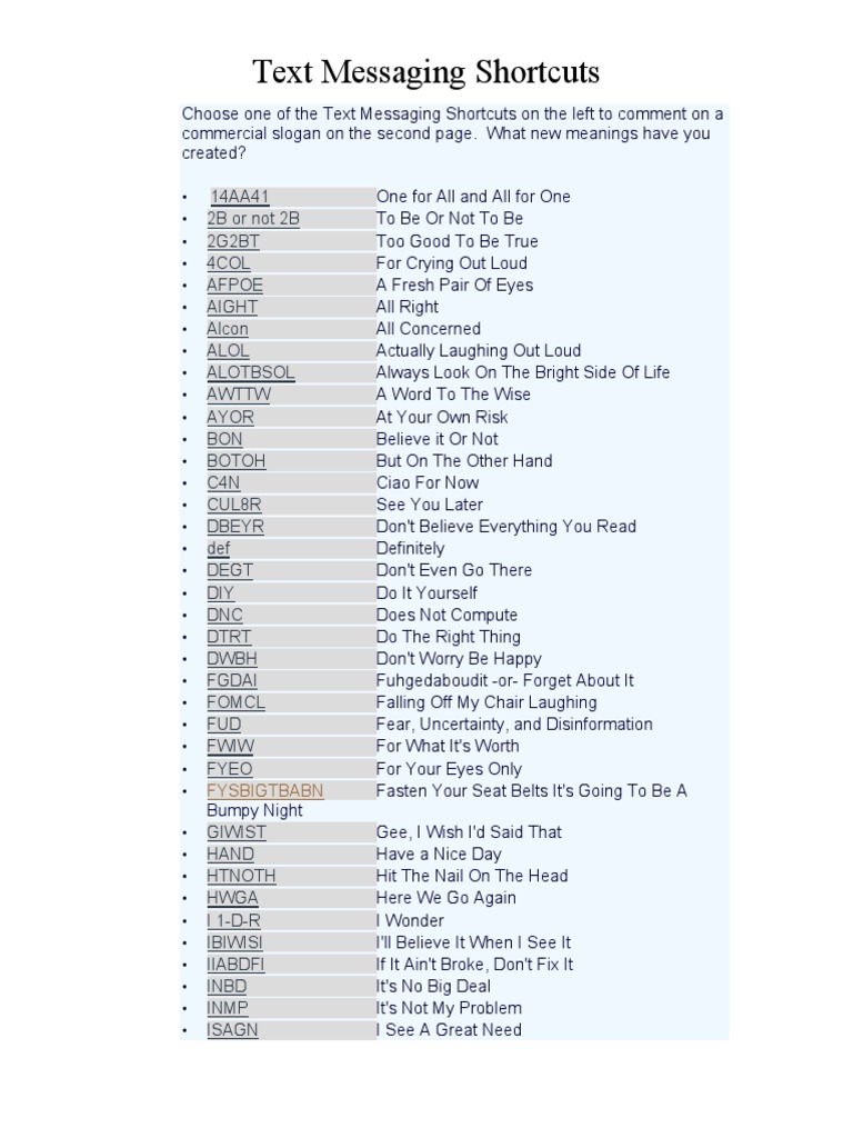 Text Messaging Lingo | PDF