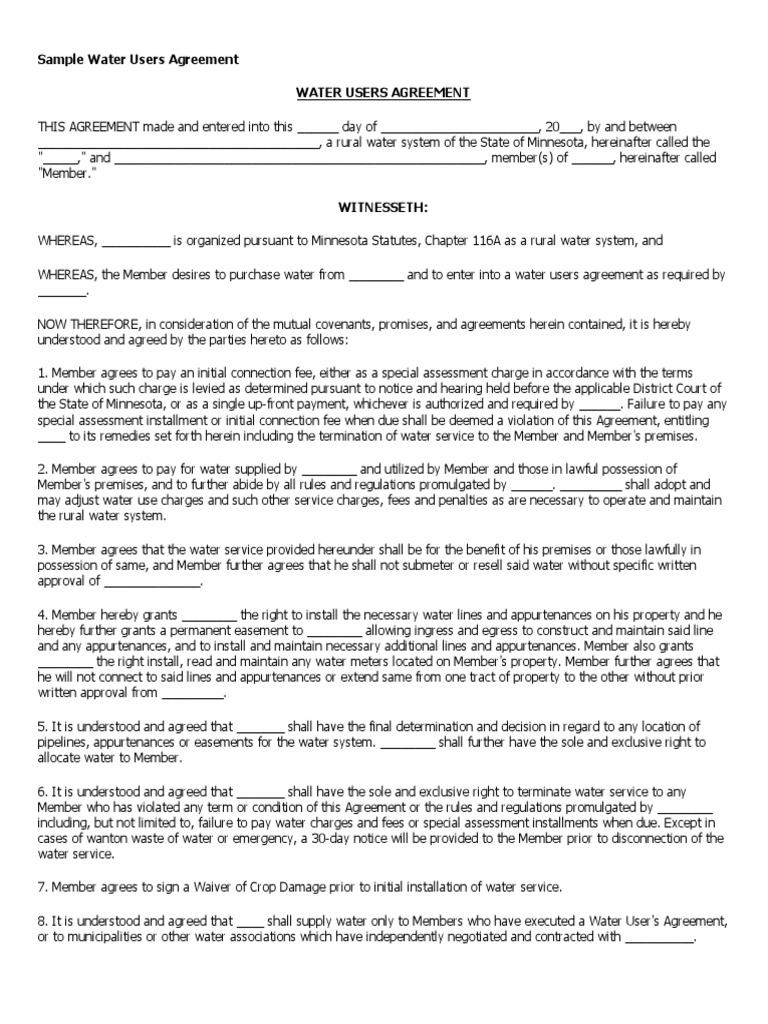 Sample Water Users Agreement Water Users Agreement | Download Free PDF ...