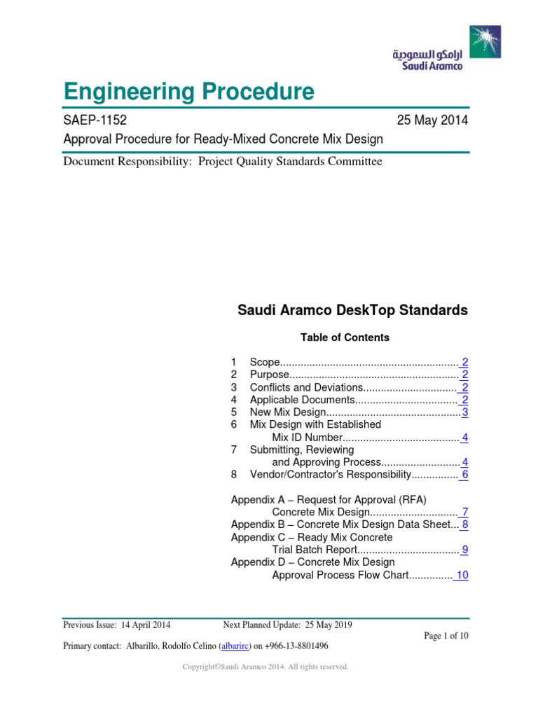 Engineering Procedure | PDF | Specification (Technical Standard) | Concrete