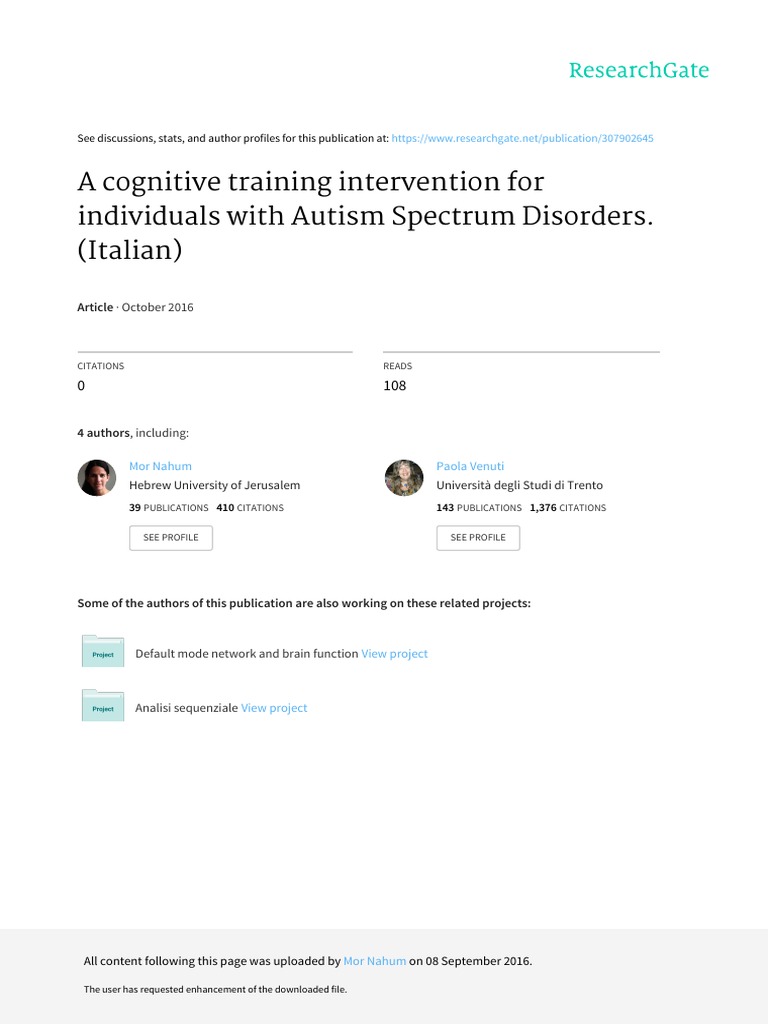 Cognitive Training in Autism | PDF | Memory | Autism