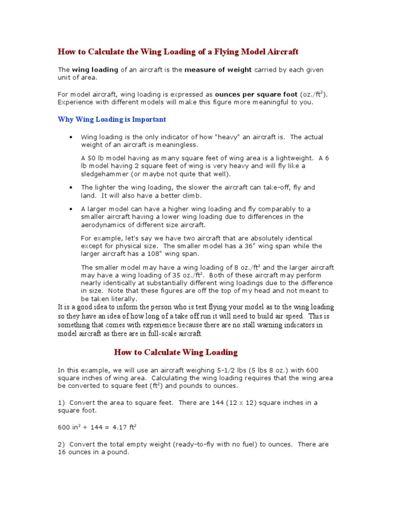 How To Calculate The Wing Loading of A Flying Model Aircraft | PDF ...