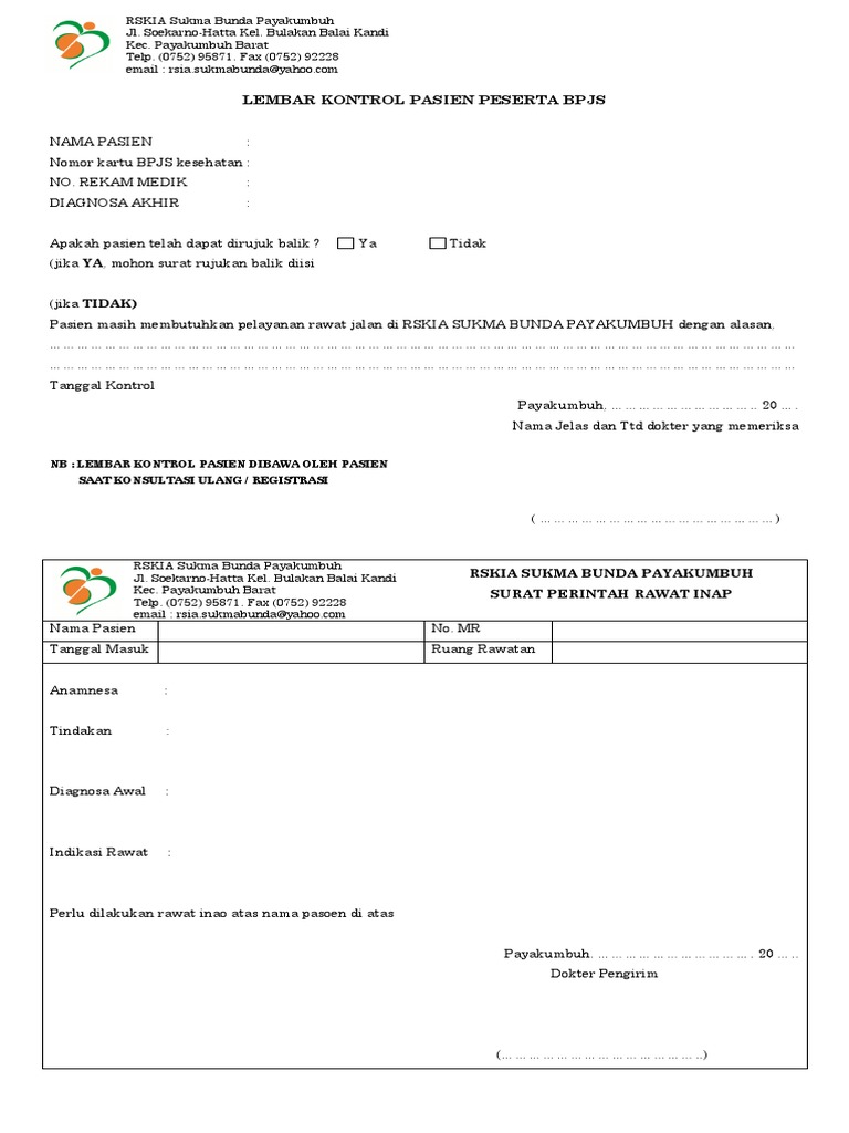 Lembar Kontrol Pasien Bpjs Dan Surat Perintah Rawat Inap | PDF